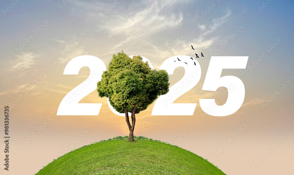 New Year 2025 green recycling and save our planet and earth environment ...