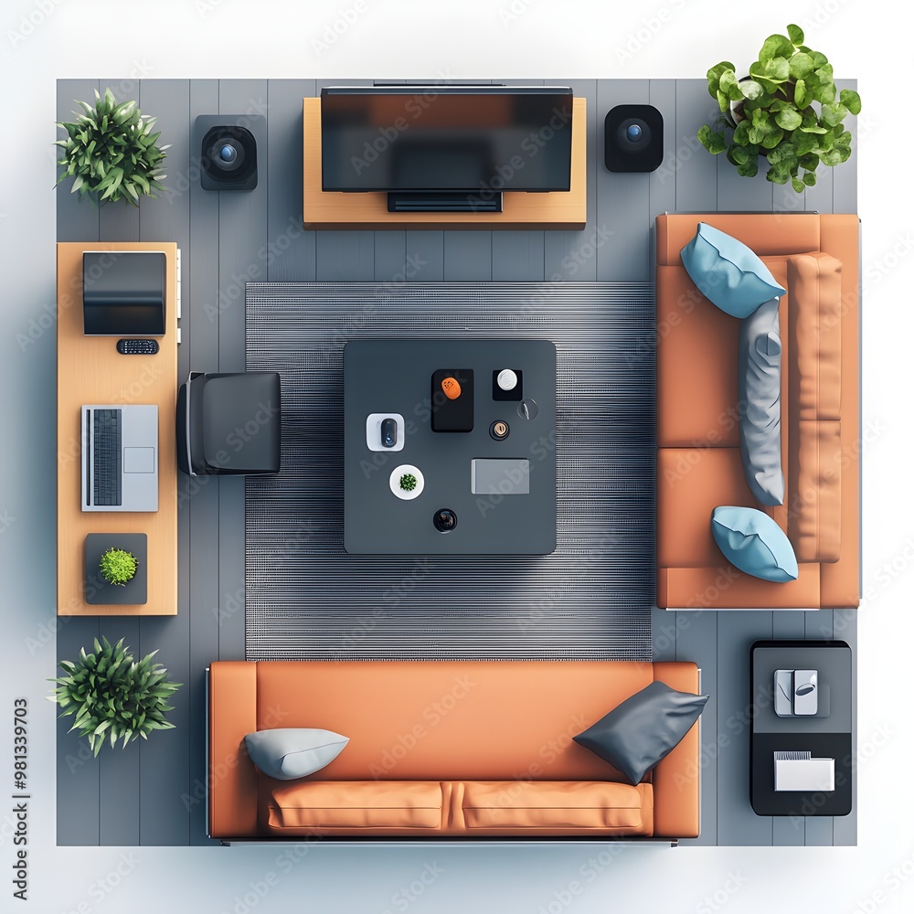 Enjoying a smart home setup flat design top view convenience theme ...