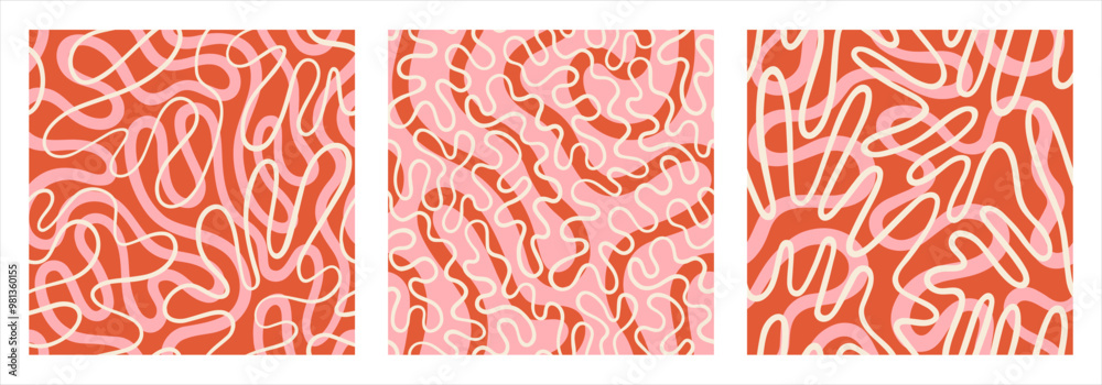 Continuous doodle double organic line seamless repeat vector patterns ...