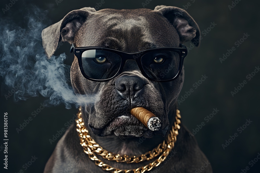 serious and cool dog smoking cigar and smoke around him and wearing ...