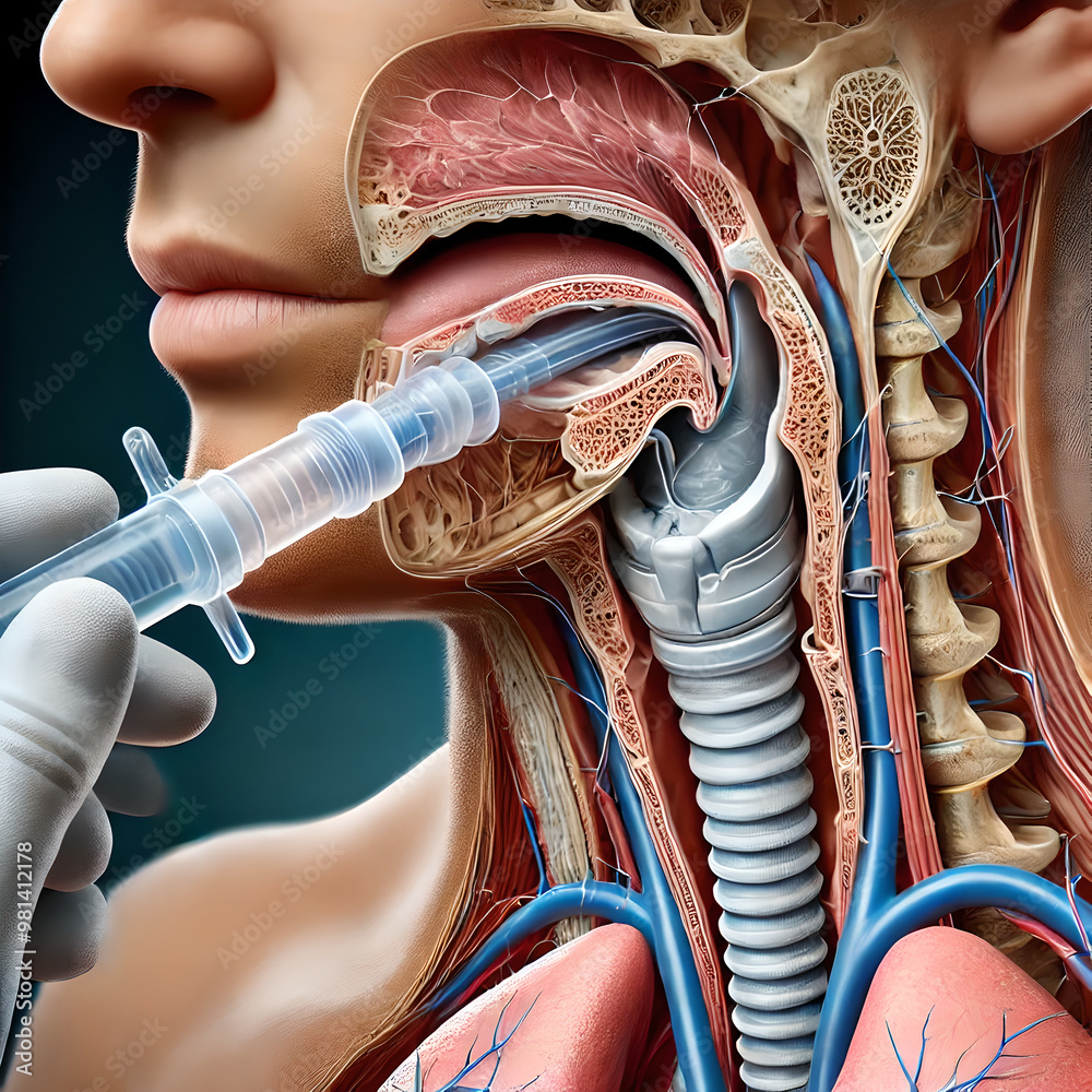 3D Model tracheal anatomy: tracheal intubation, where a breathing tube is inserted into the ...