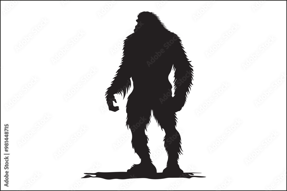 Bigfoot silhouette, Sasquatch vector, mythical creature, forest legend, cryptid art, wildlife ...