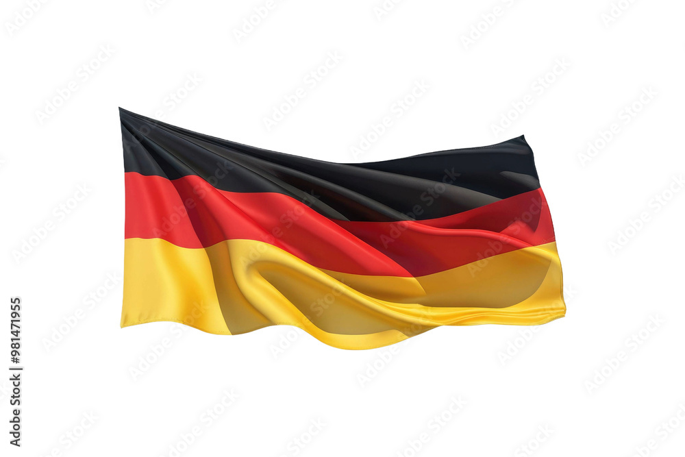 German flag, full-body portrait, centered isolation against a white ...
