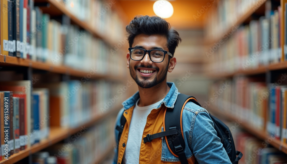 Banner of cheerful international Indian student with backpack, learning ...