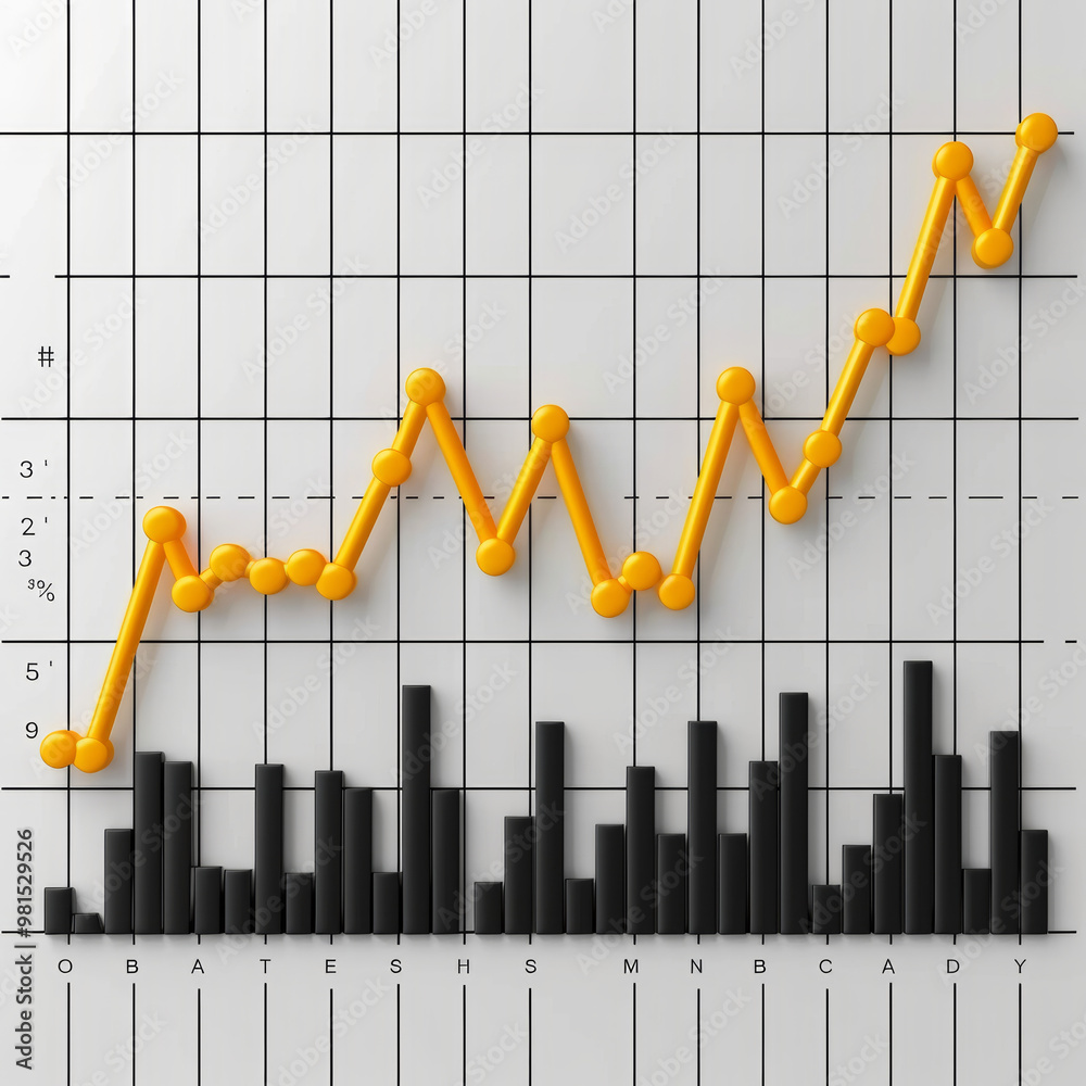 A vibrant line graph displays an upward trend in financial growth ...
