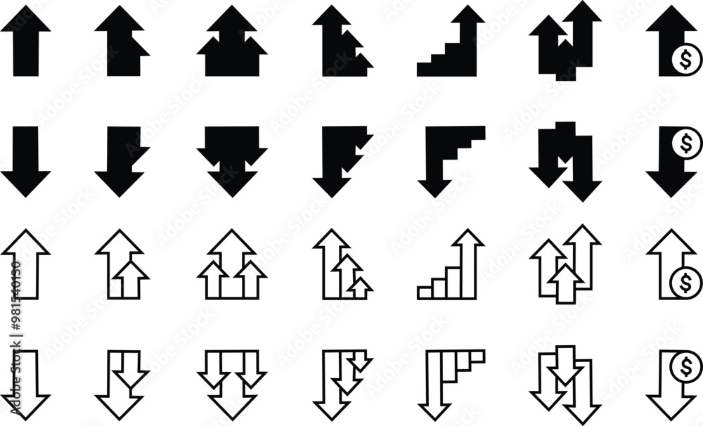 Increase and Decrease icon in flat Line set. isolated on transparent background Contains such as ...