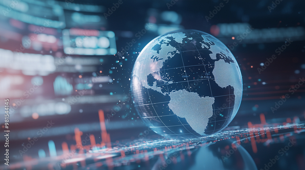 globe surrounded by financial charts and graphs showing rising ...