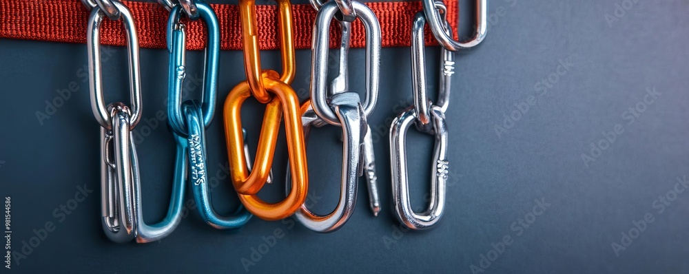 Collection of different types of carabiners hanging from a belt loop ...