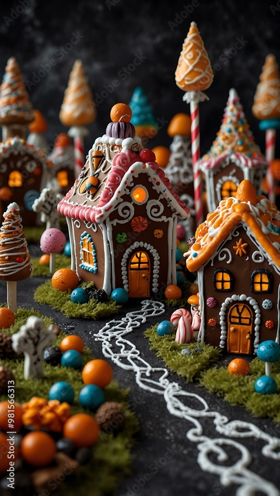 Spooky candy land with haunted gingerbread houses and creepy lollipops ...