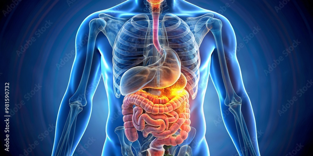3D Rendering of Human Digestive System with Illuminated Small Intestine ...