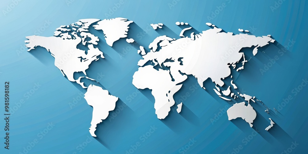 Paper Cutout World Map with Long Shadows, world map, paper cut, shadow ...