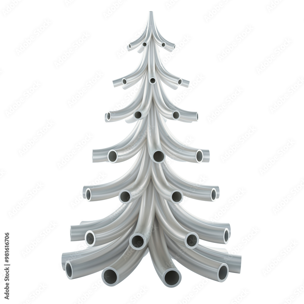 Abstract metallic Christmas Tree from steel tubes, pipes. 3D rendering ...