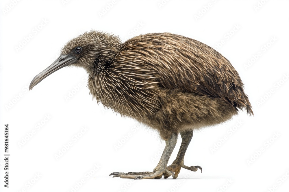 kiwi bird stands proudly, displaying its slender beak and short wings ...