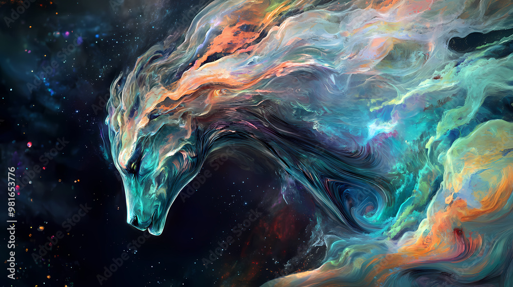 Majestic beast in fluid movement abstract expressionism with deep ...
