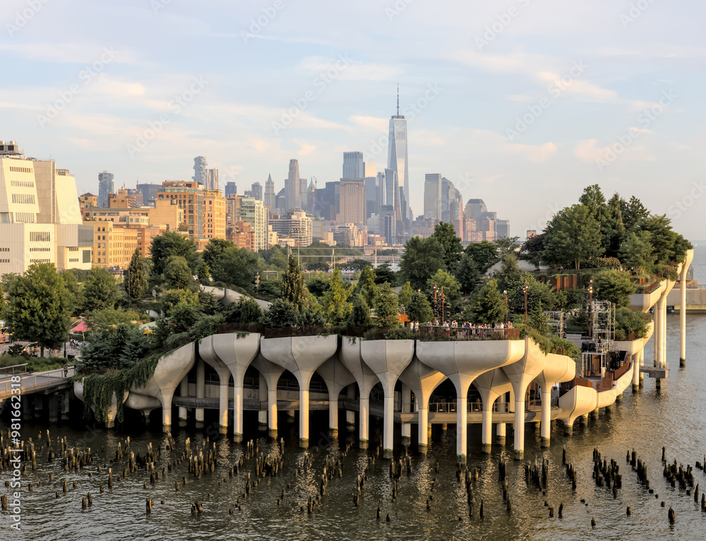 little island floating public park on the hudson river, west side of ...