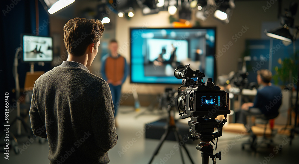 Minimalist modern video production studio featuring sleek equipment ...