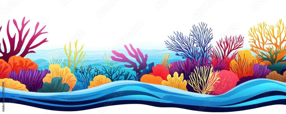 Mesozoic coral reefs flat design front view showing ancient reef ...