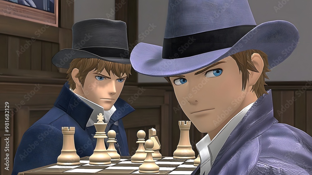 Grandmaster’s Duel: Two 3D-rendered avatars face off across a classic ...