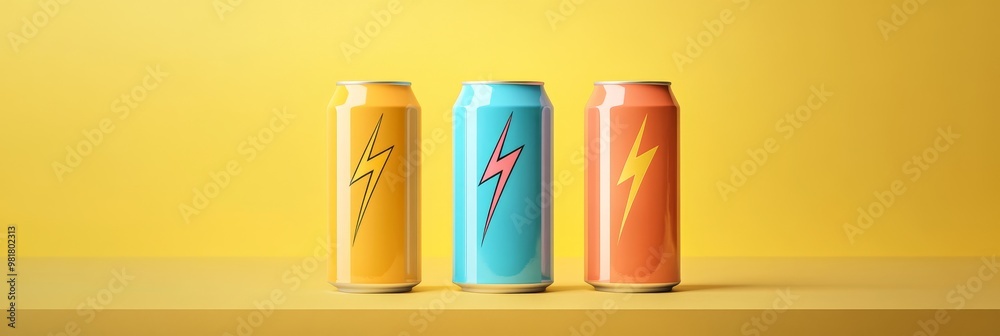 Bold and Colorful Energy Drink Can Packaging Design featuring three ...