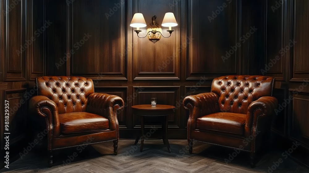 Luxurious interrogation room for private detectives, leather chairs ...