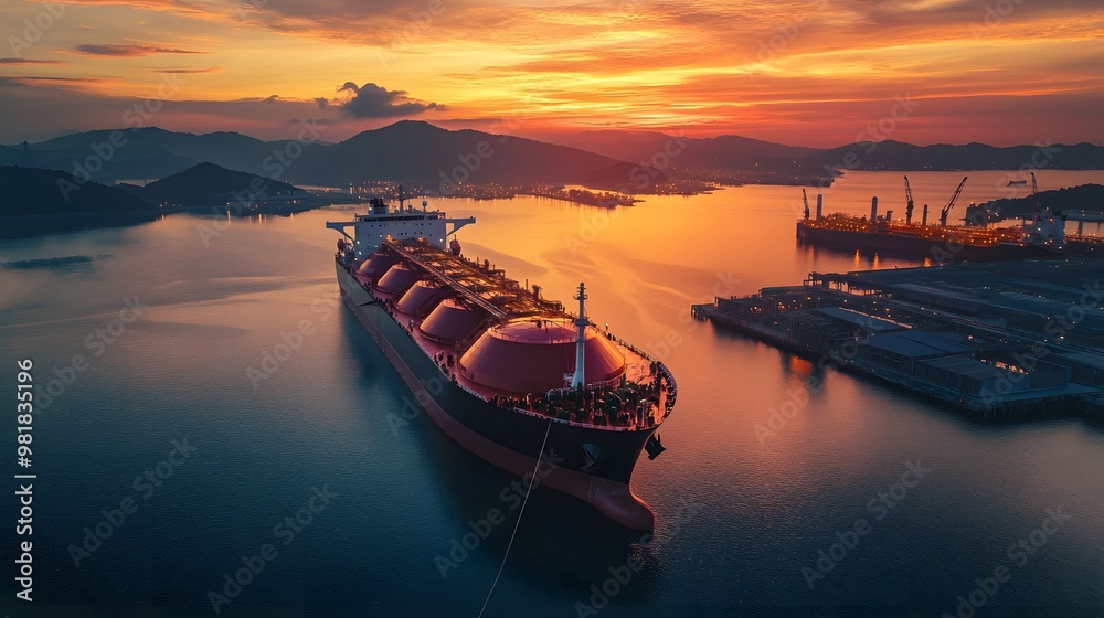 LNG Liquified Natural Gas tanker anchored in Gas terminal gas tanks for ...