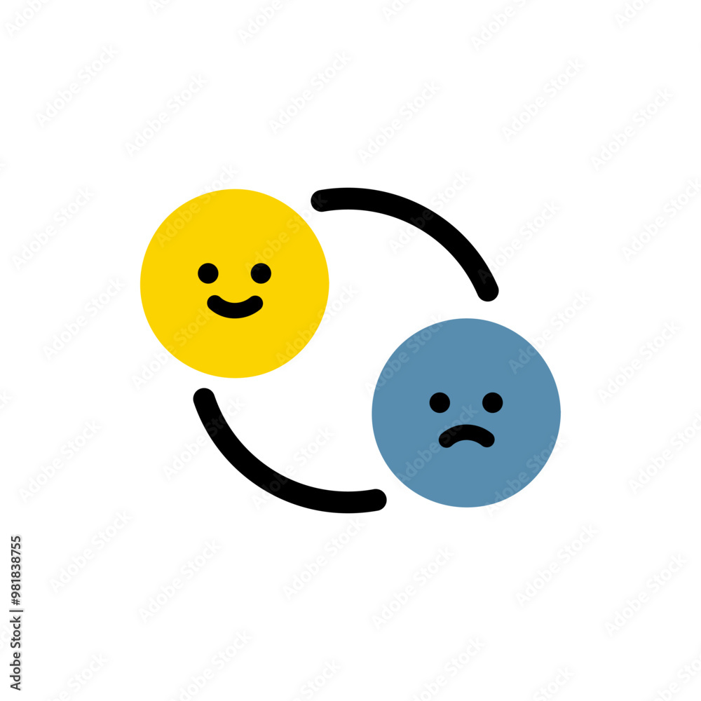 Happy and sad emoji face icon. Psychology, mental health, emotion ...