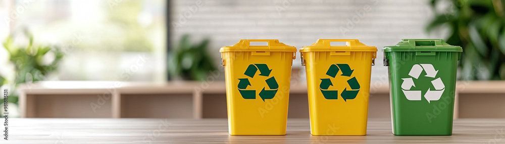 Eco friendly recycling bins in break room promote sustainability and ...