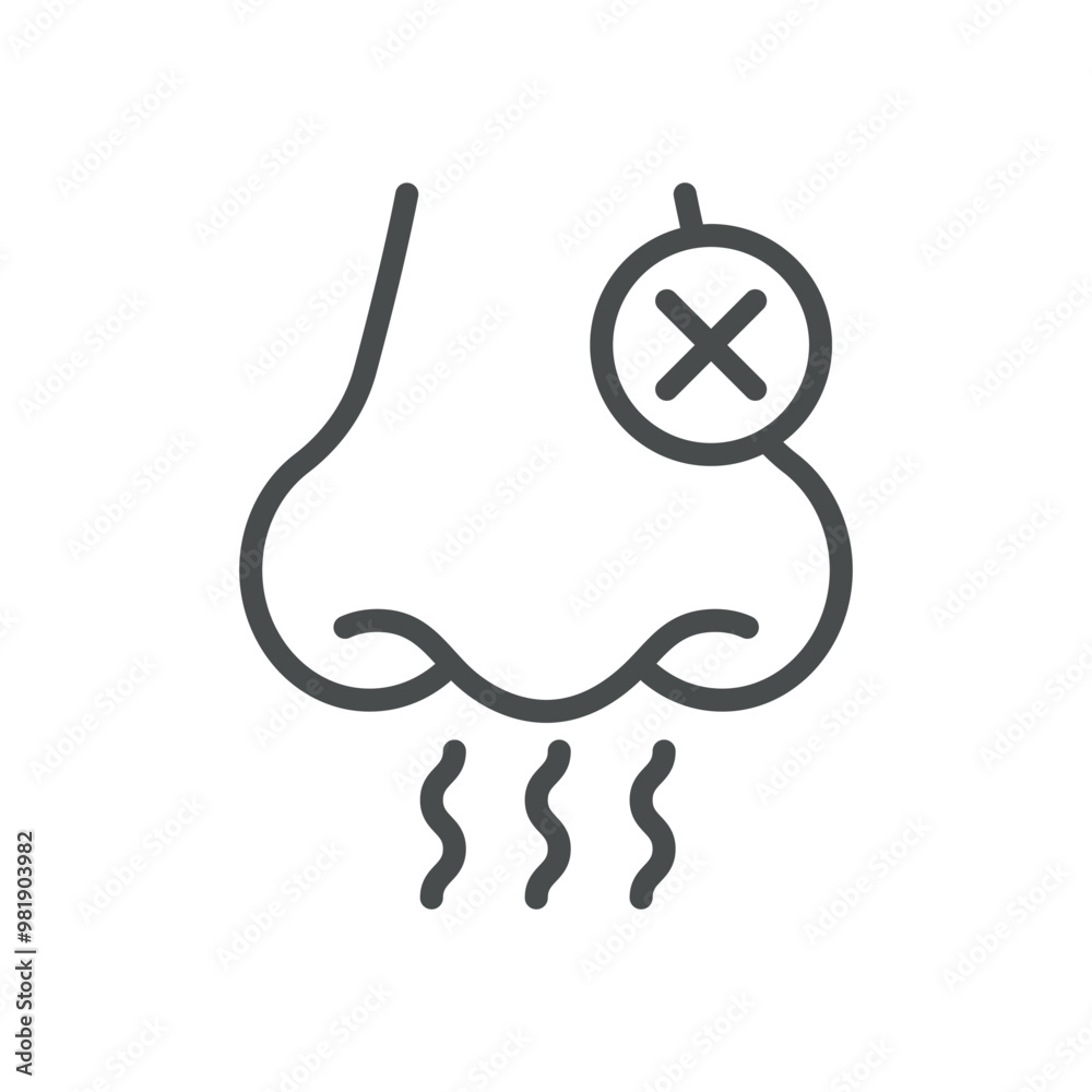 Anosmia Icon. Thin Line Illustration of Nose with Cross Symbolizing ...