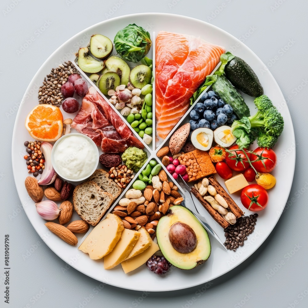 Balanced Diet Infographic: Plate with Food Groups, Portion Sizes, Daily ...