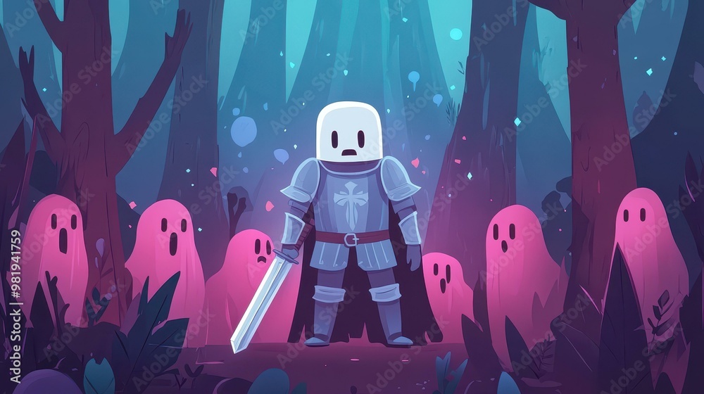 A fierce death knight in dark armor wields his sword, commanding a ...