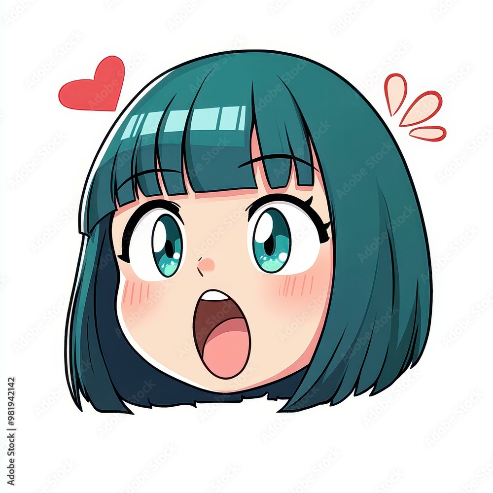 This charming chibi character boasts a teal bob haircut, playful wink ...