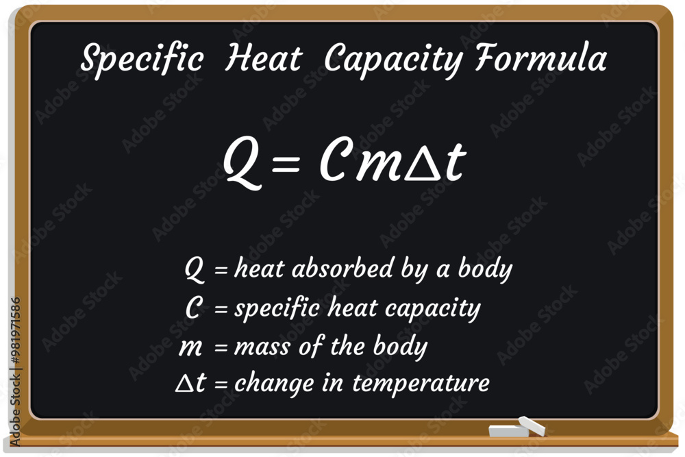 Specific Heat Capacity Formula on a black chalkboard. Education. Science. Formula. Vector ...