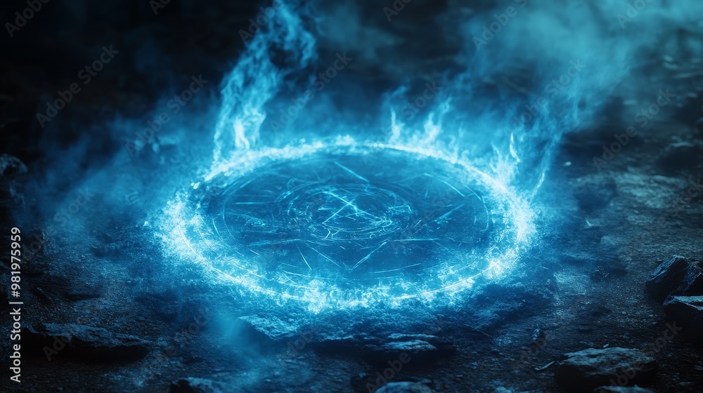 A circle of ancient glowing runes surrounded by spirits rising from the ...