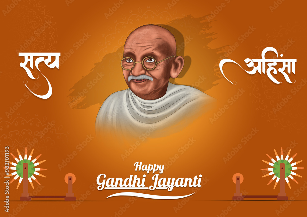 Happy Gandhi Jayanti illustration design with Indian Freedom Fighter ...