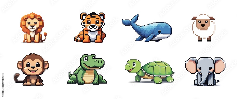 Simple but cute 2D pixel art of animals. Stock Illustration | Adobe Stock