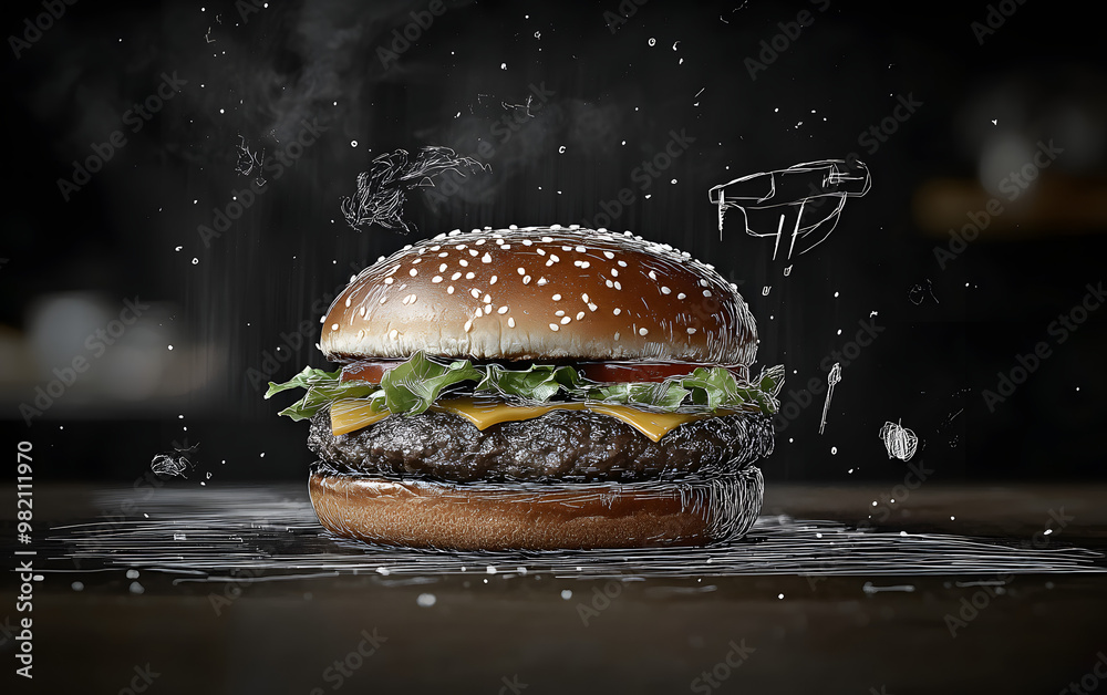 Generative AI of Dynamic Chalk Burger Drawing Concept for Fast Food ...