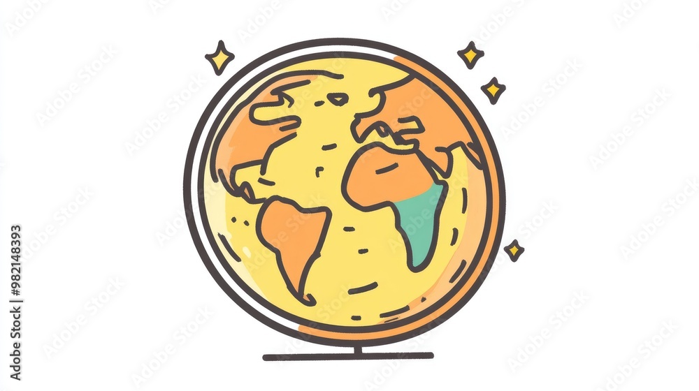 Cartoon style line drawing of a world globe Stock Illustration | Adobe ...