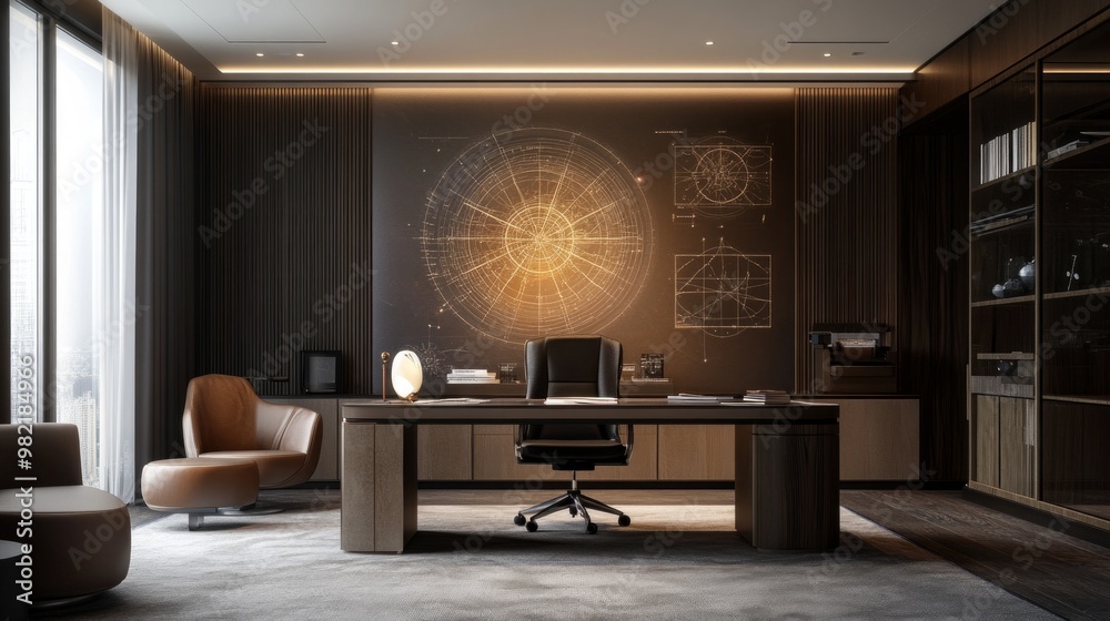Modern office astrology space featuring astrological charts and sleek ...