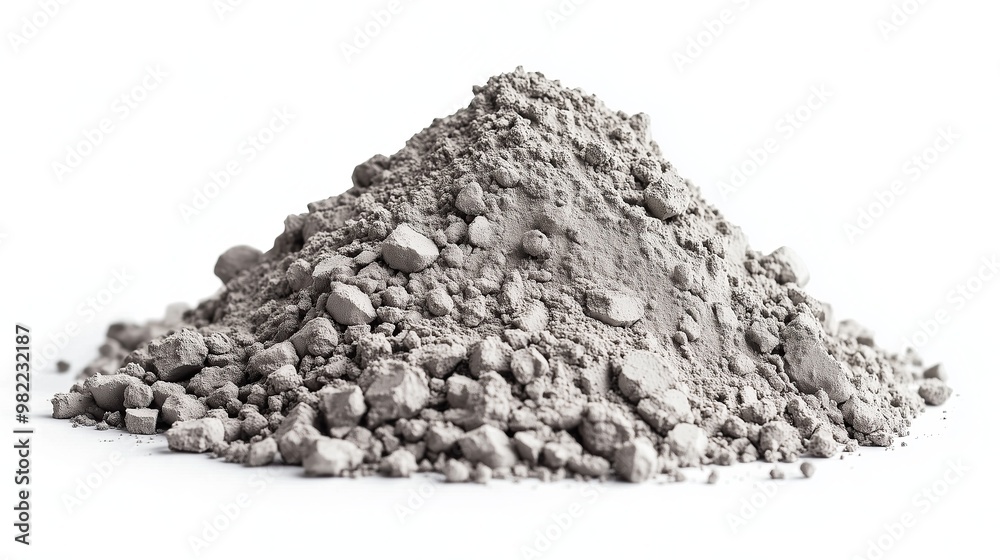 side view on one single cement powder pile heap isolated on white ...