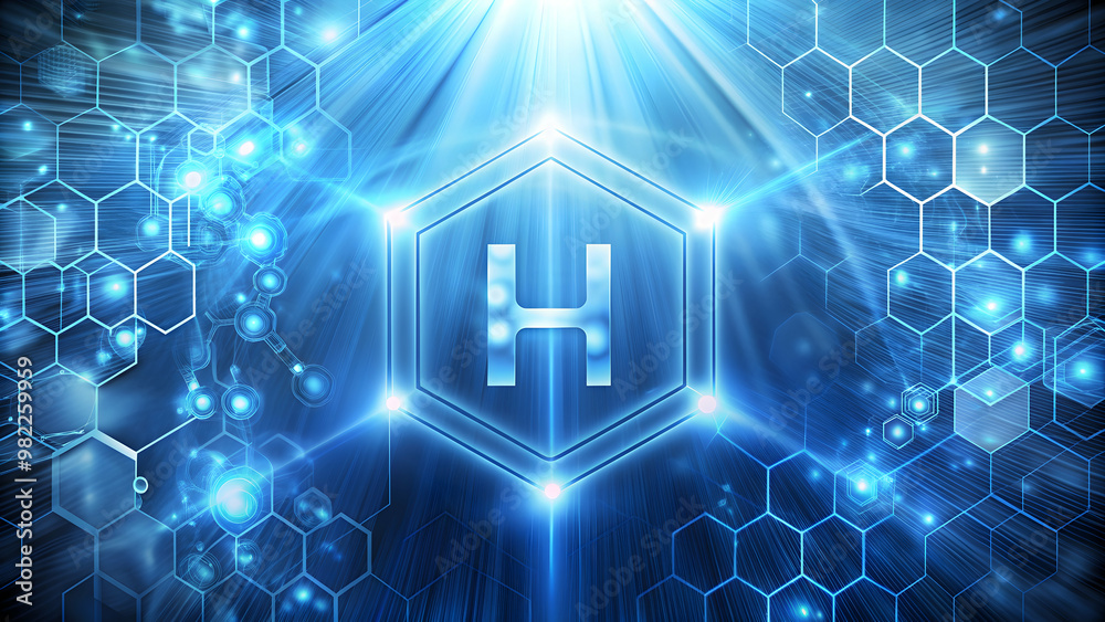 H2 hydrogen molecule fuel cell element on abstract background, hydrogen ...