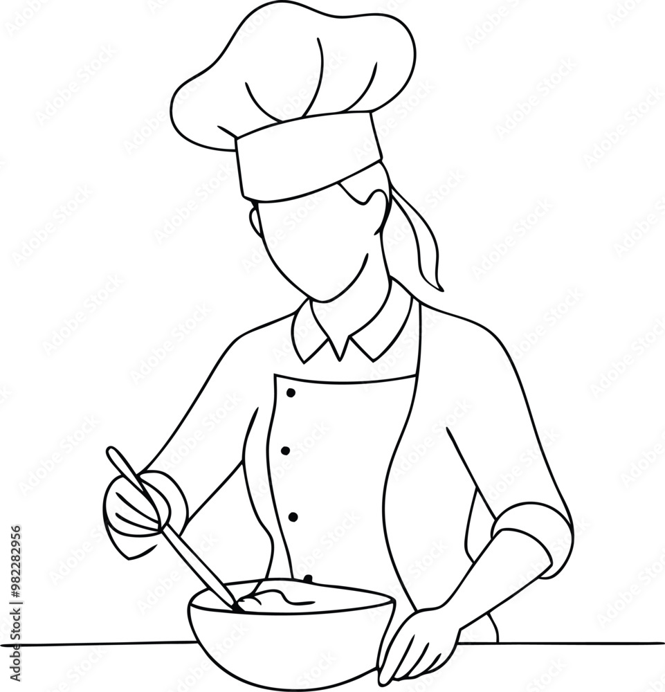 Minimalist Line Art of Chefs Preparing Food - Elegant Vector ...
