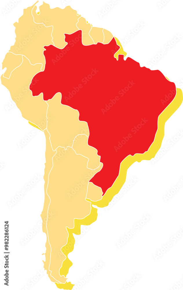 Highlighted map of BRAZIL inside detailed blank flat political map of ...