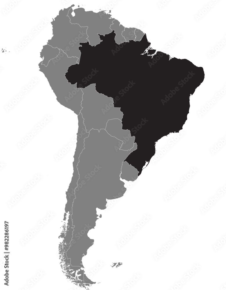 Highlighted map of BRAZIL inside detailed blank flat political map of ...