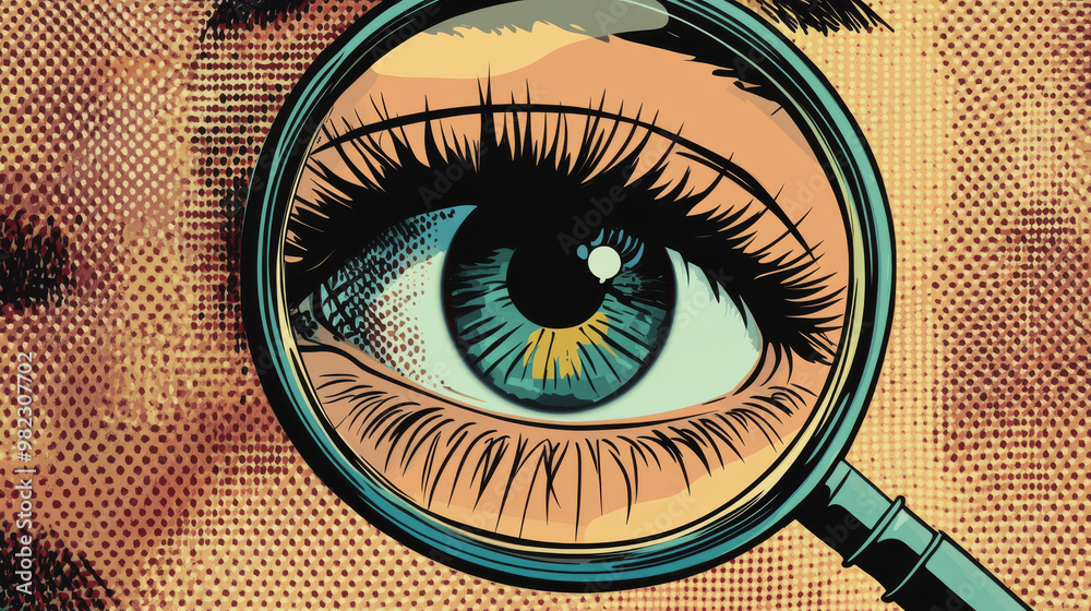 Stock-Illustration „Looking through a magnifying glass with searching ...