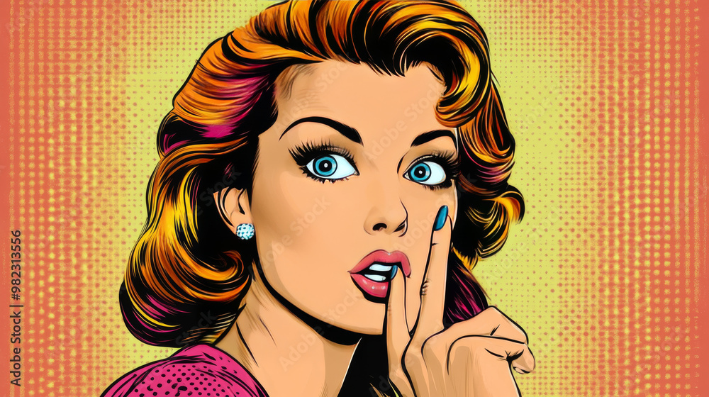 Pop art woman whispering in secret, illustrated in a retro vector style ...
