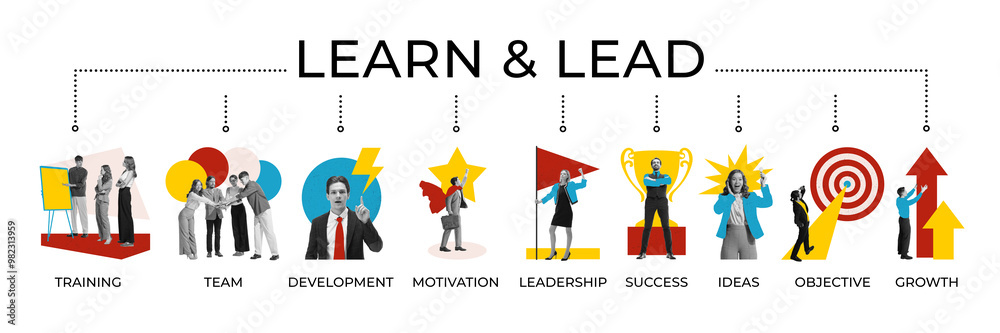 Learn and lead banner featuring training, team, development, motivation ...