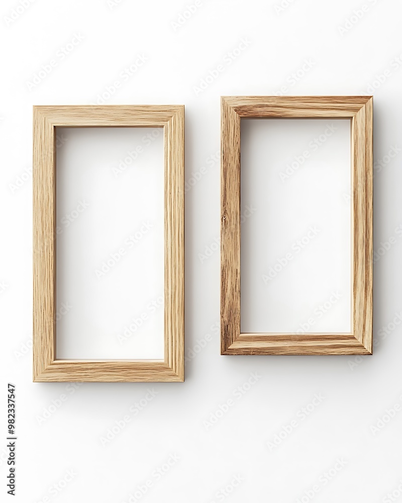 natural wooden frames, clean and minimal, on a clean white background ...
