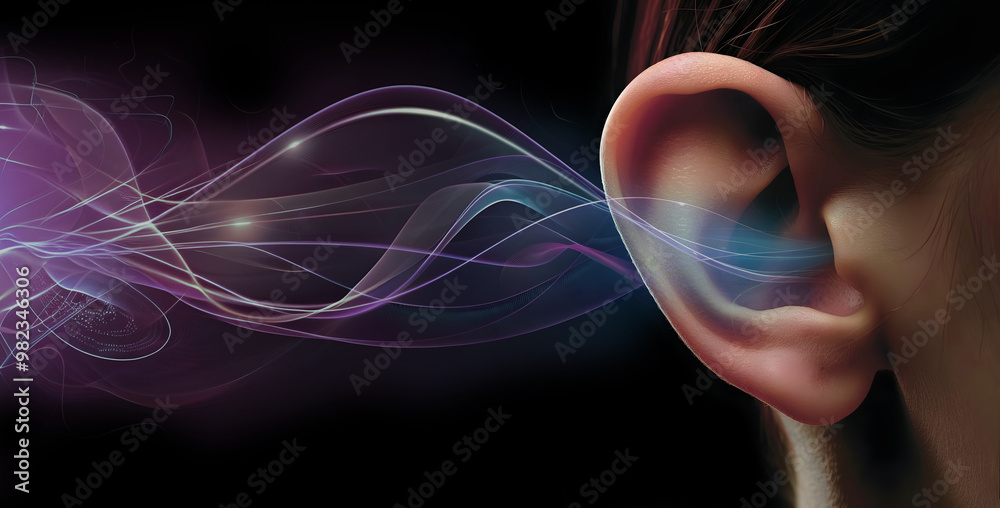 Sound entering the Human Ear in wave form - dark background and side ...