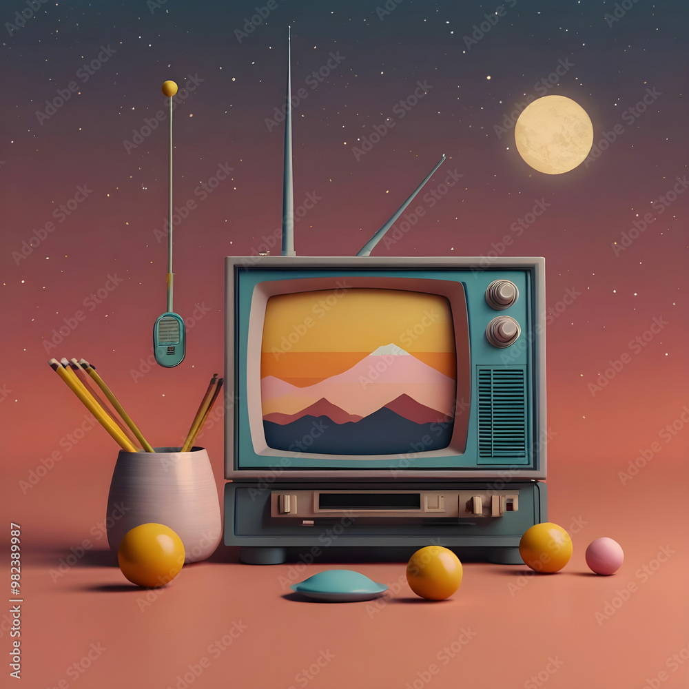 nostalgic throwback to a 1980s VHS tapes and a bulky TV Stock ...