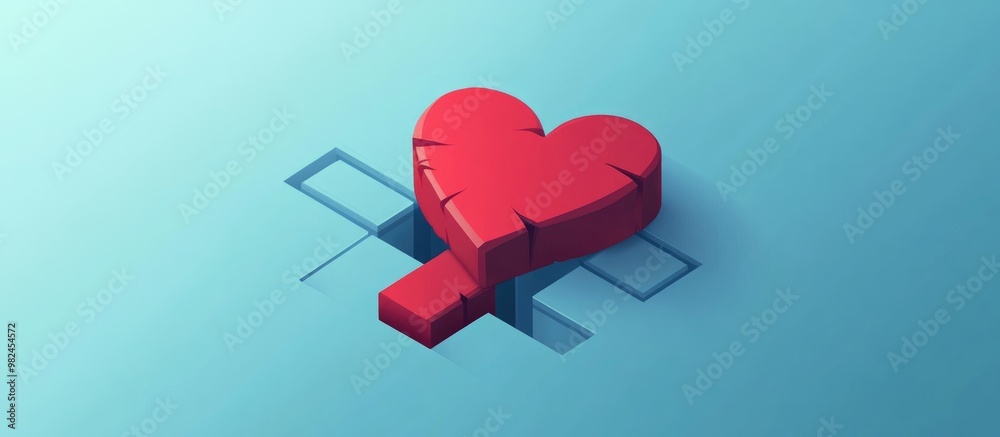 Isometric red heart falling into a cross shaped gap Concept of donation ...